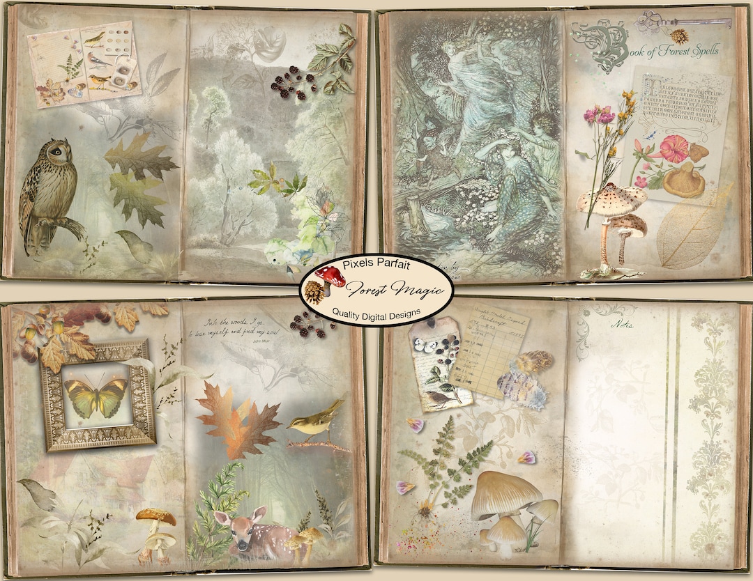 Vintage Forest Junk Journal Kit, 24 Pages + Six Pages Embellishments ...