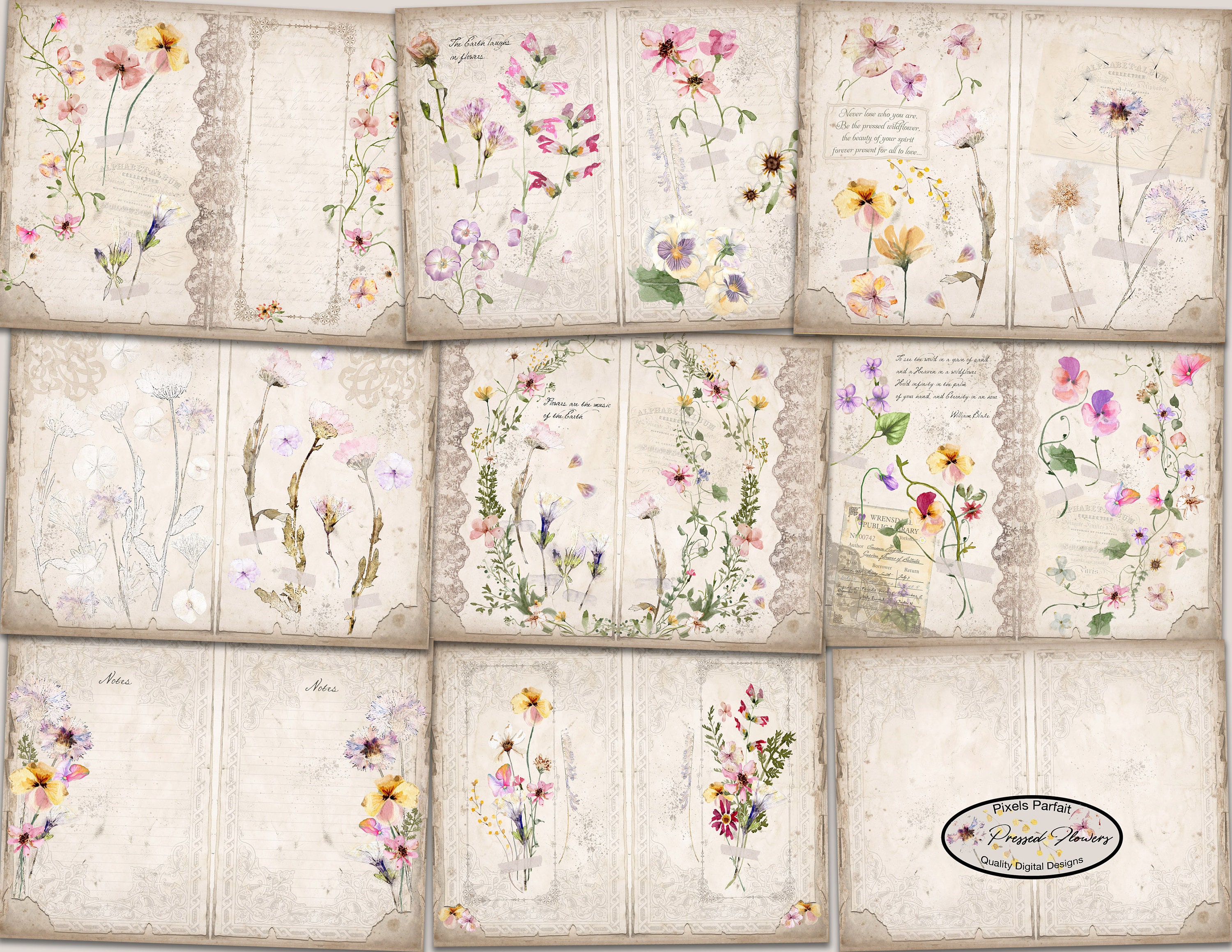 Vintage Flower Digital Junk Journal Kit PRESSED FLOWERS - Etsy