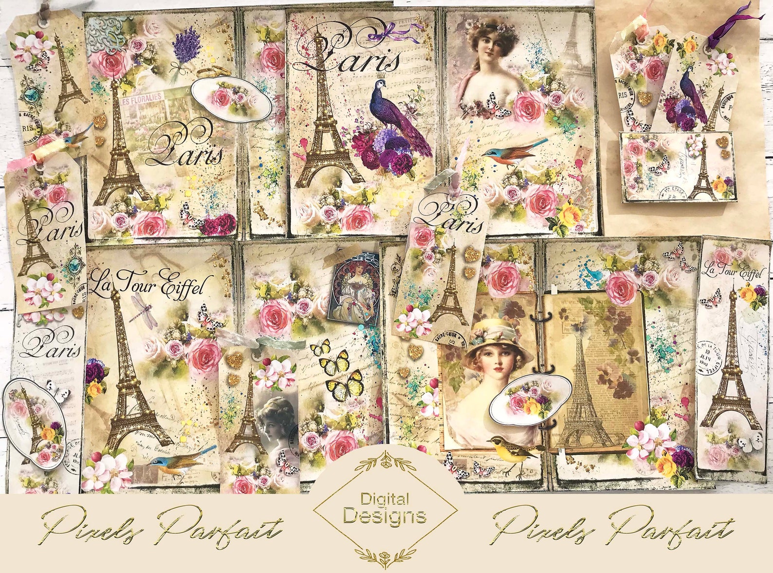 Vintage Paris Shabby Chic Instant Download Printable Papers for Junk ...
