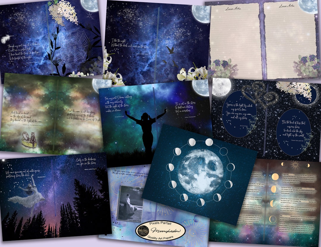 Digital Junk Journal Moon Phase Theme Printables, Scrapbook or Collage ...