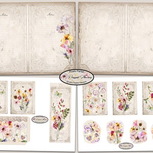 Vintage Flower Digital Junk Journal Kit, PRESSED FLOWERS, Shabby Chic ...