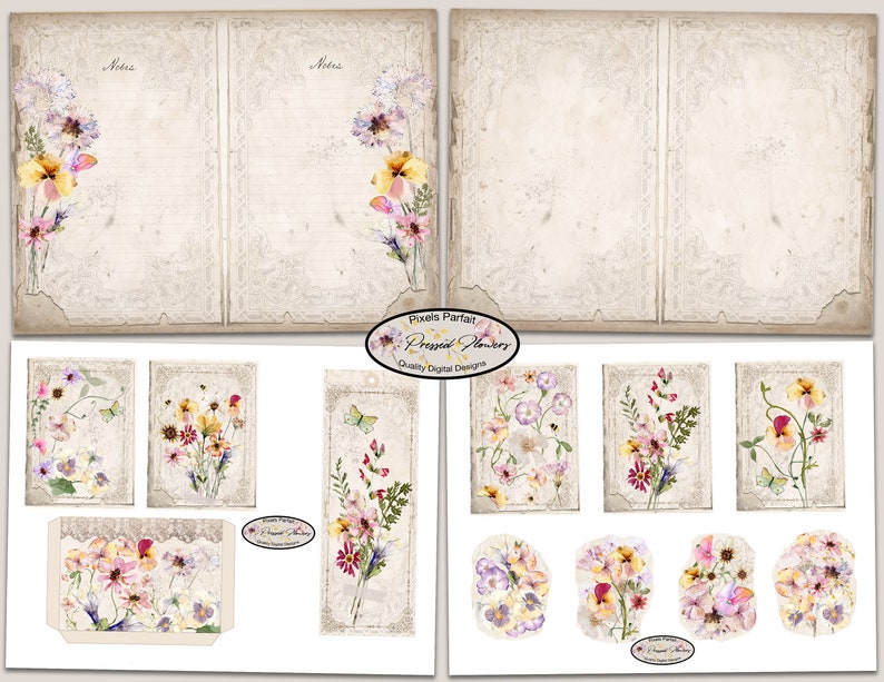 Vintage Flower Digital Junk Journal Kit PRESSED FLOWERS - Etsy