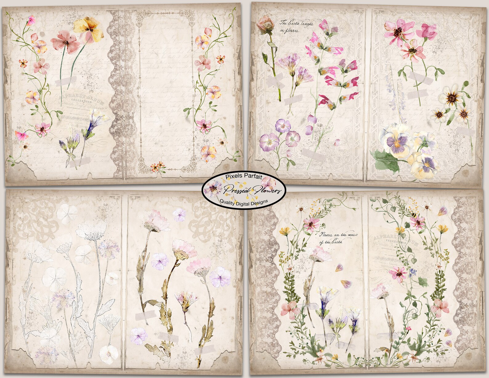 Vintage Flower Digital Junk Journal Kit PRESSED FLOWERS - Etsy