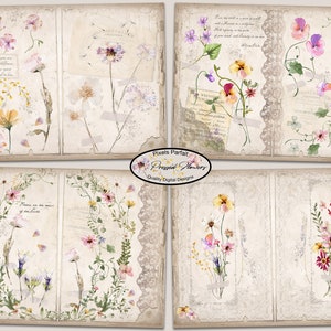 Vintage Flower Digital Junk Journal Kit, PRESSED FLOWERS, Shabby Chic ...