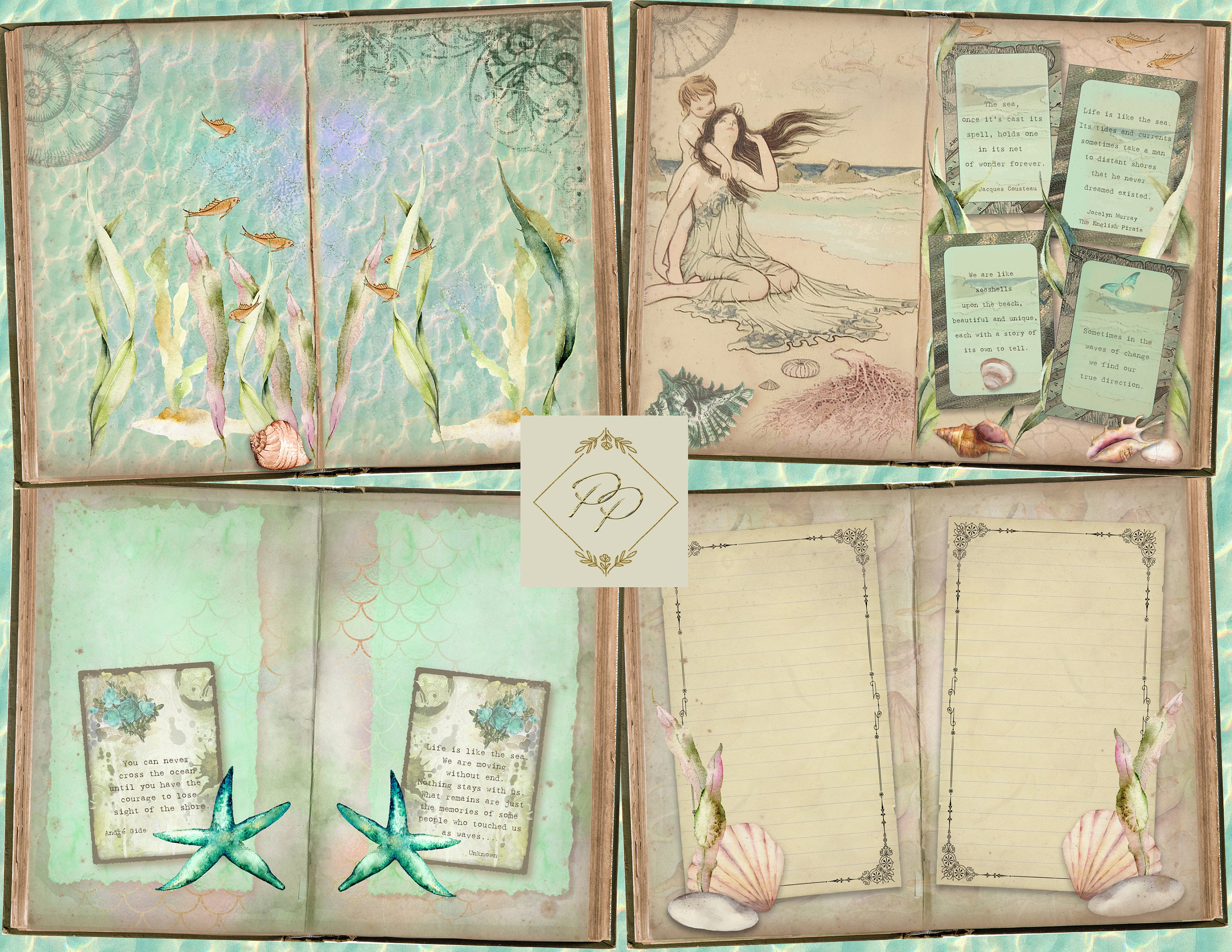 Vintage Ocean Junk Journal Pages, Sea Theme Instant Download Printable ...