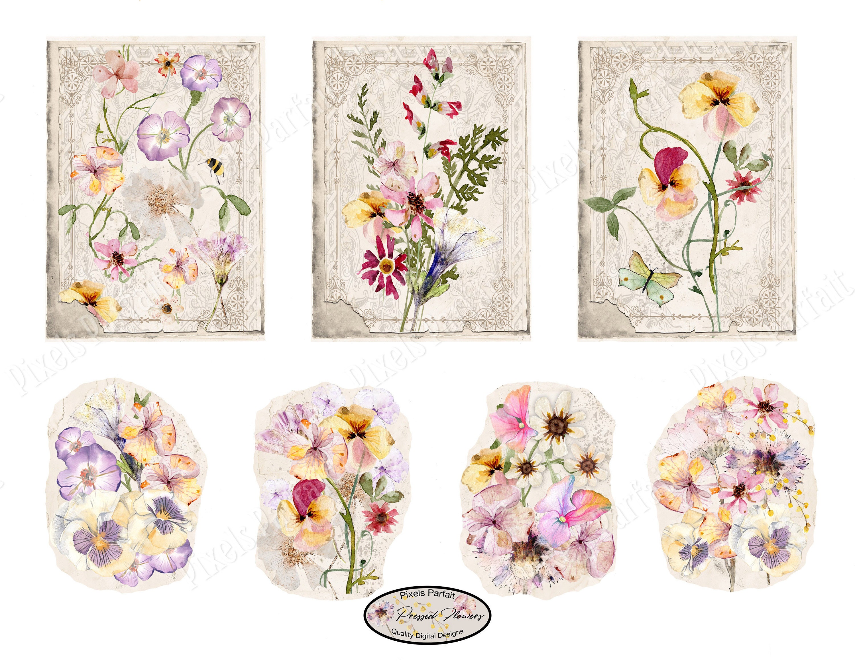 Vintage Flower Digital Junk Journal Kit PRESSED FLOWERS - Etsy