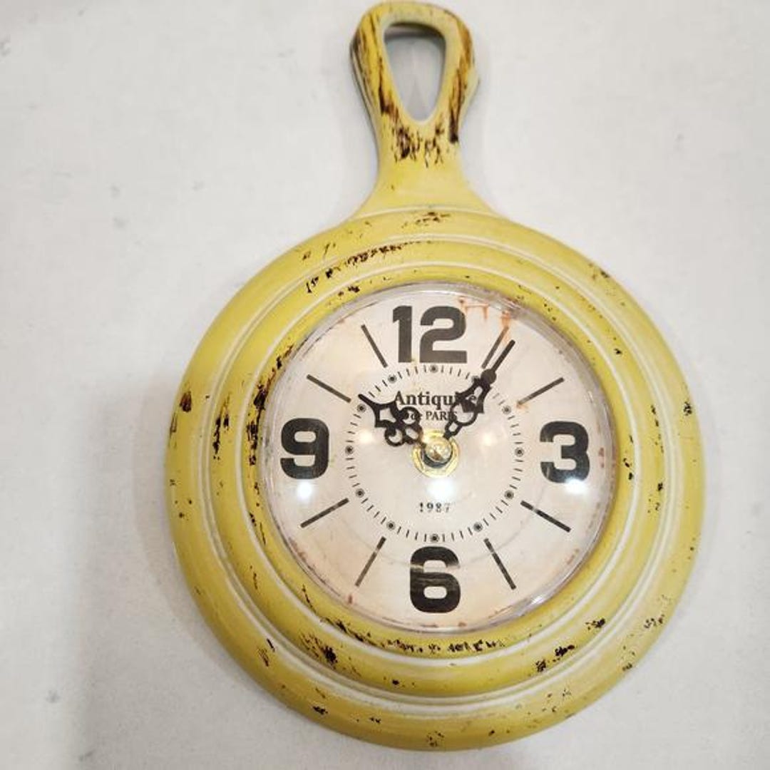 Vintage European Style Kitchen Clock Yellow Distressed Cottagecore ...