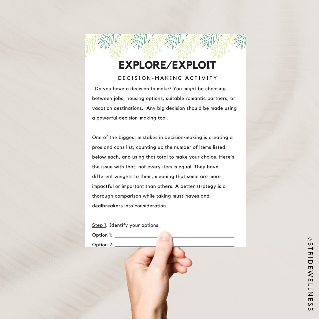 Printable Decision-making Activity Self-help Tool Personal Development ...