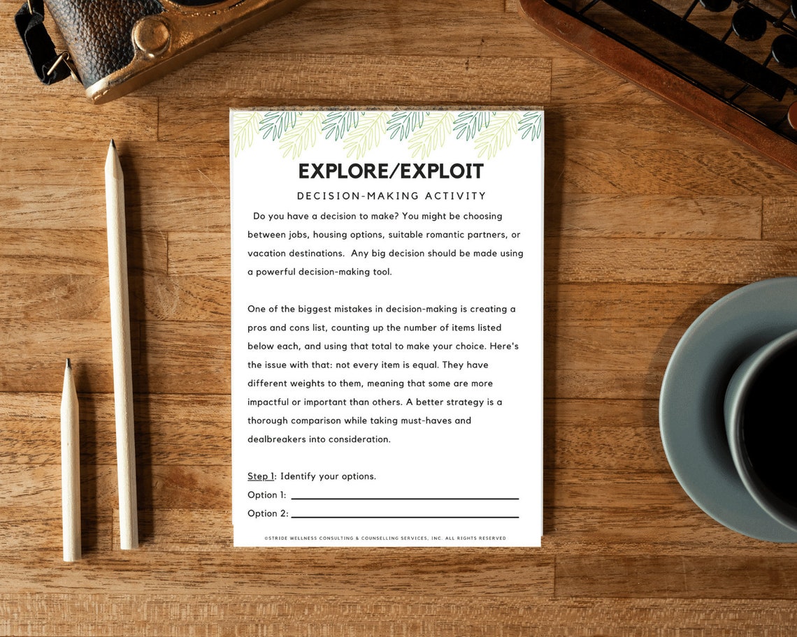 Printable Decision-making Activity Self-help Tool Personal Development ...