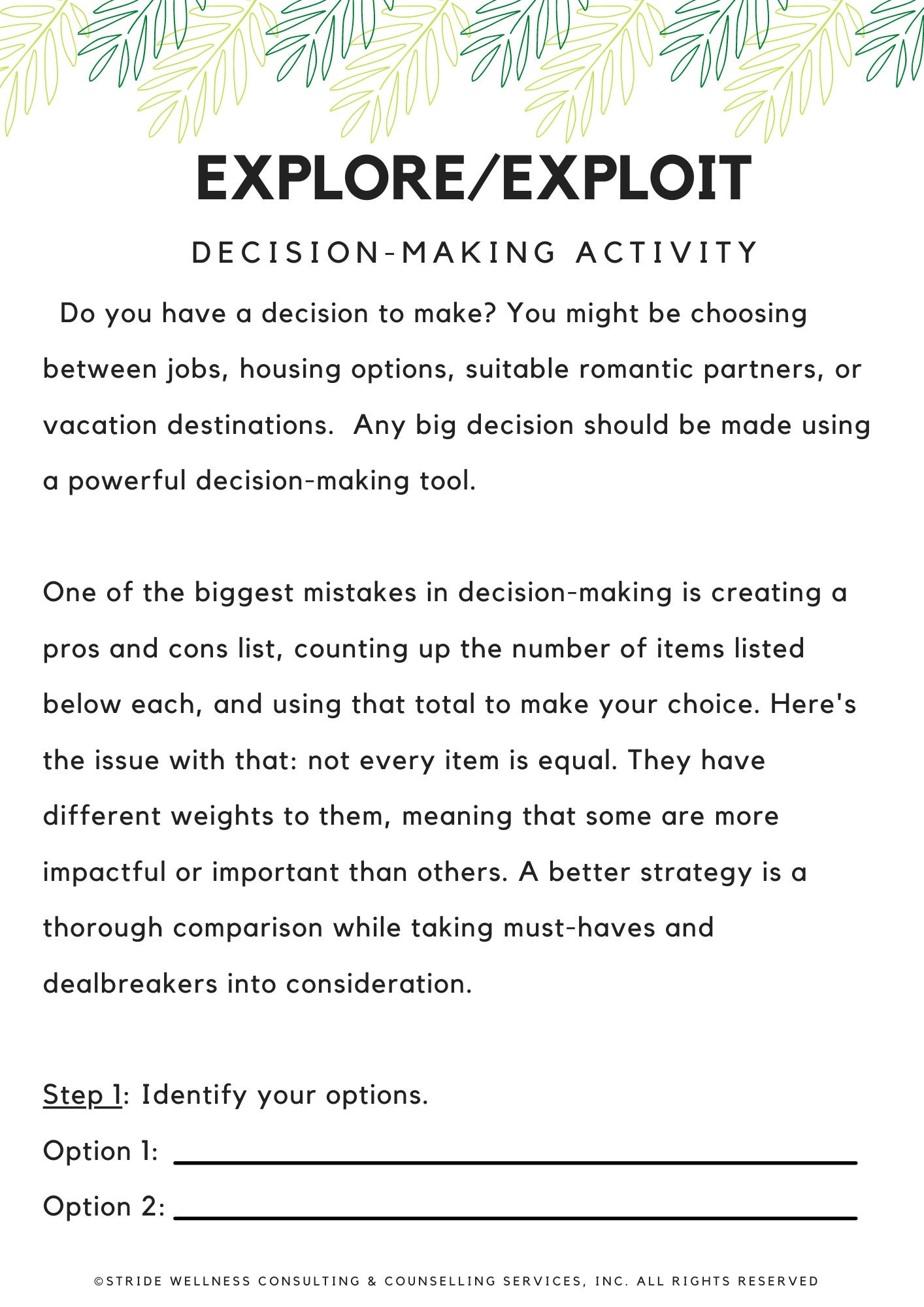 Printable Decision-making Activity Self-help Tool Personal Development ...