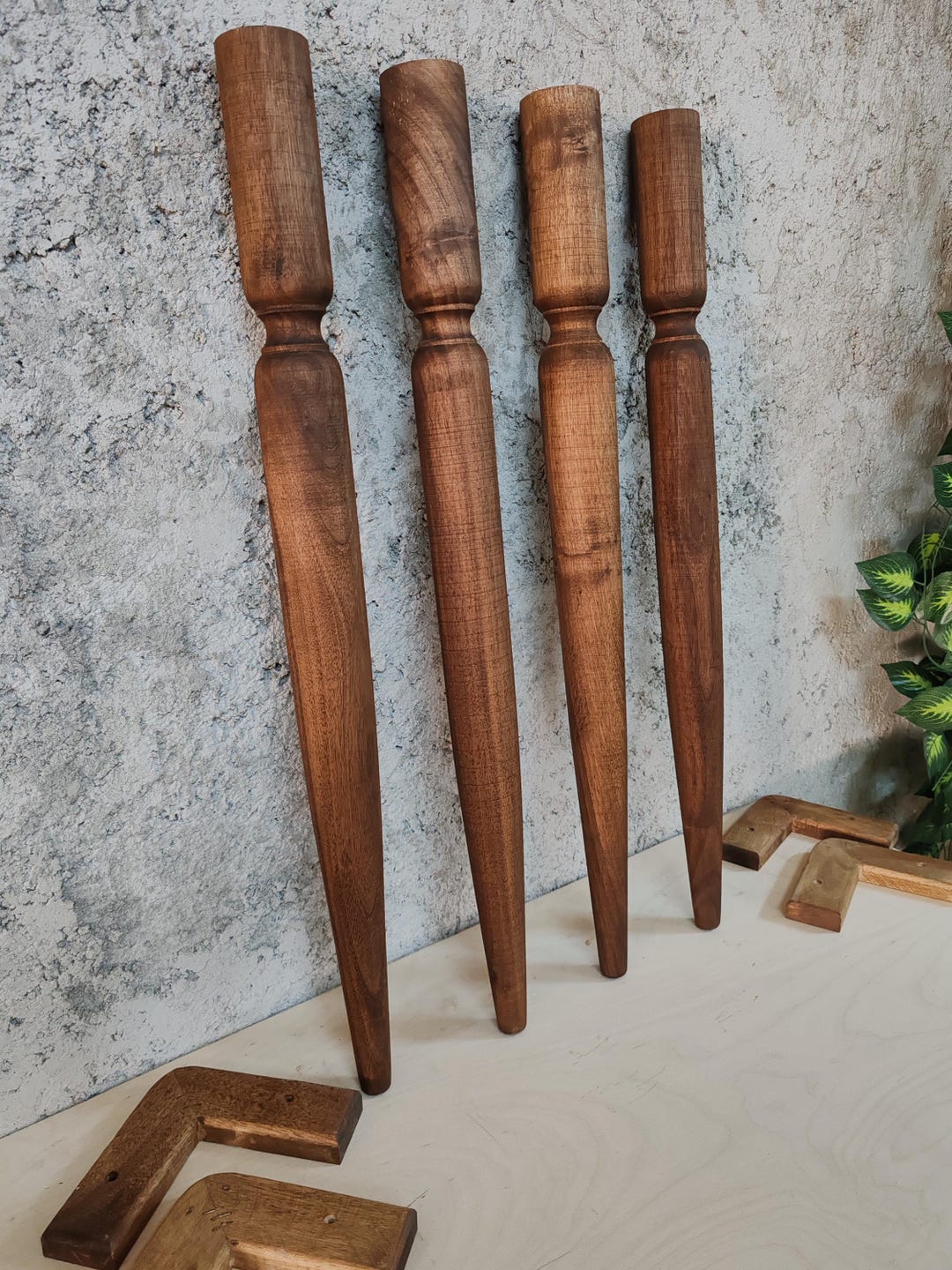 Walnut MCM Table Legs, Single-carved Design,(16“to 30“ Avaible) 28-inch ...