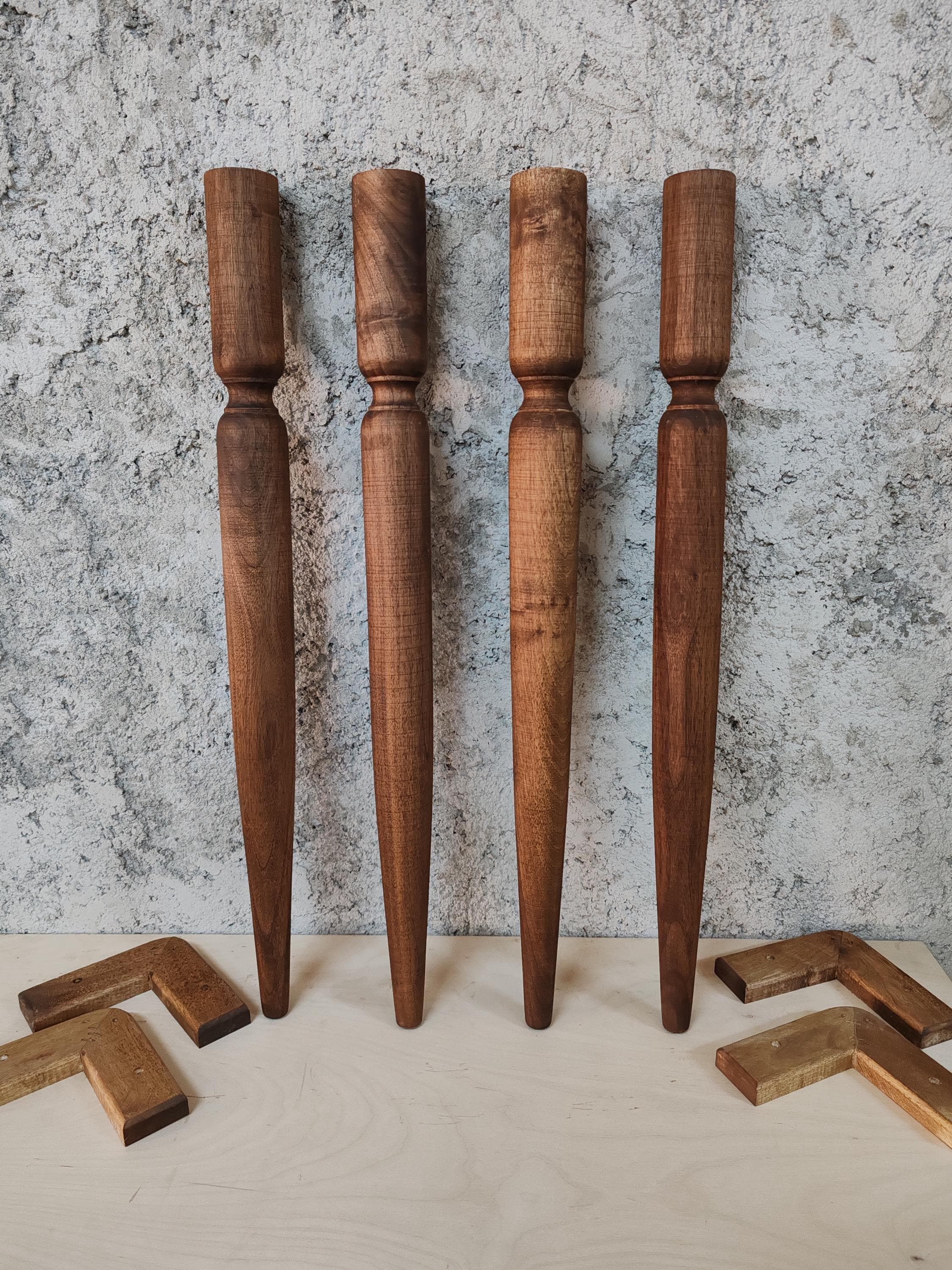 Walnut MCM Table Legs, Single-carved Design,(16“to 30“ Avaible) 28-inch ...