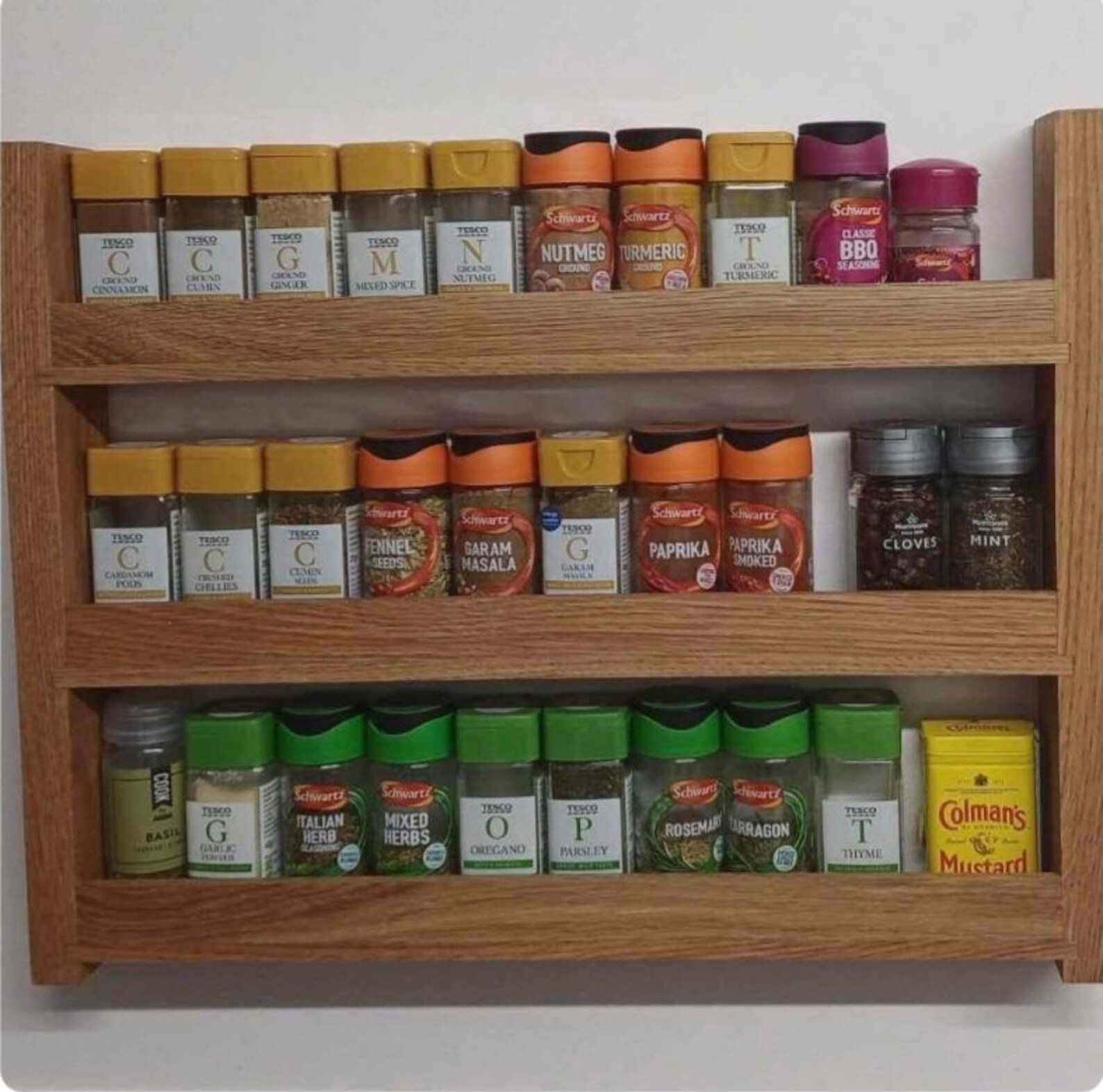 Wall Mounted Oak Spice Rack 3 Rows - Etsy