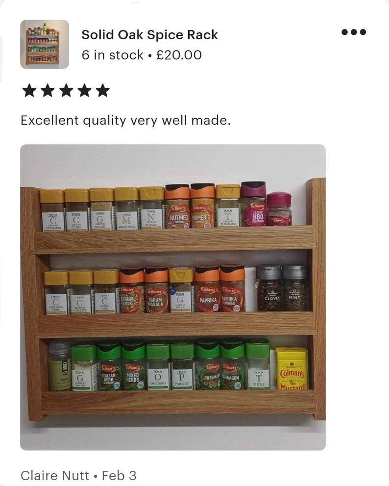 Wall Mounted Oak Spice Rack 3 Rows - Etsy