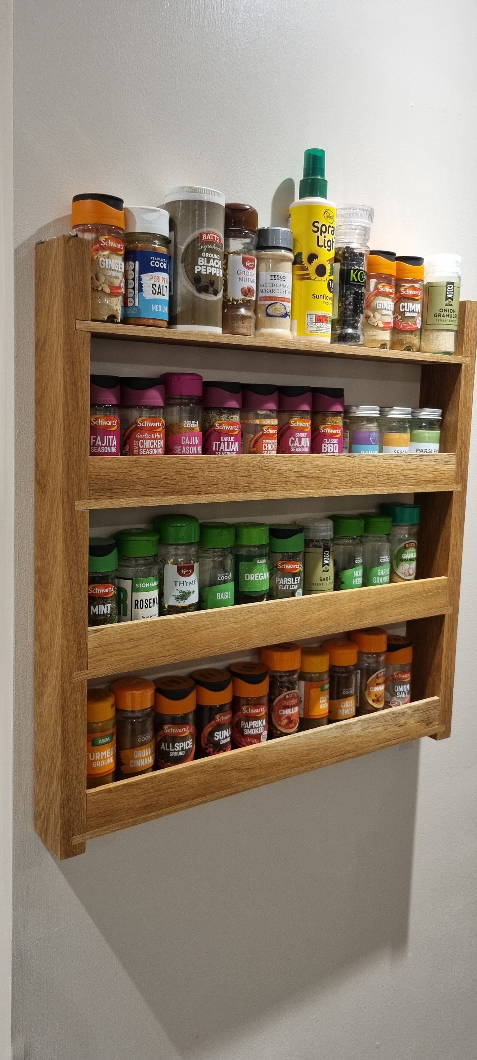 Wall Mounted Oak Spice Rack 3 Rows - Etsy