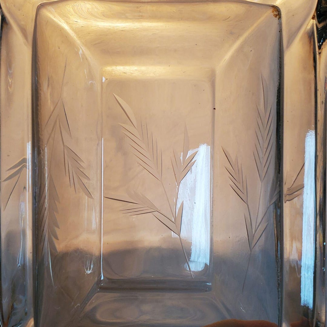 Vintage MCM Clear Glass Rectangle Ashtray 6x4 4 Rests Etched Palm ...