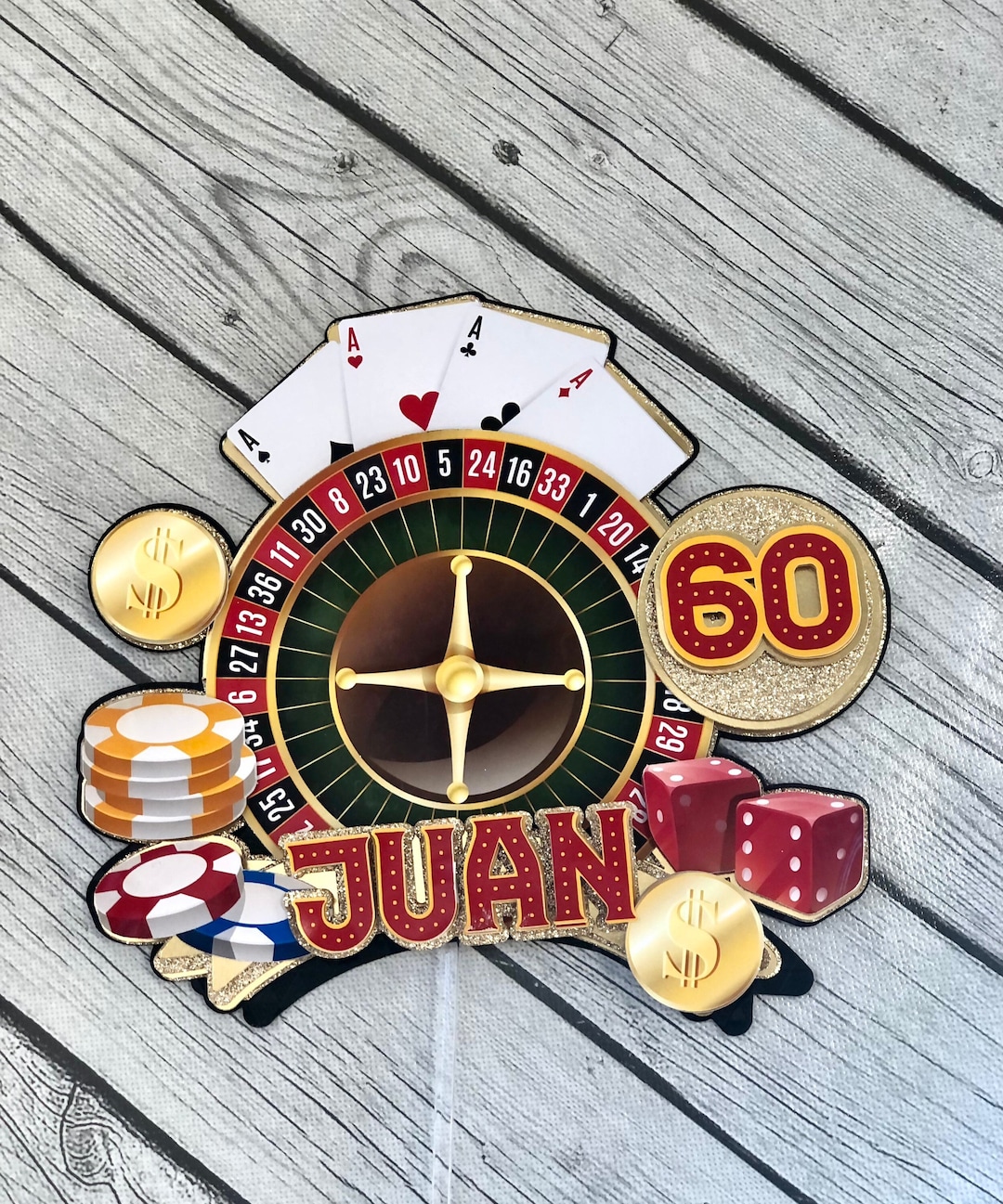 Poker Themed Cake Topper, Casino Themed Cake Topper, Vegas Cake Topper ...