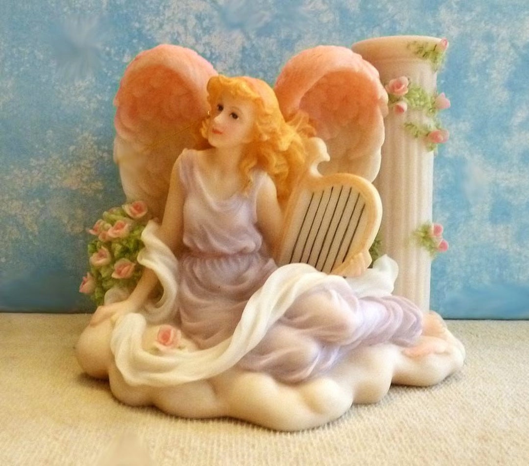 New CLARISSA, CELESTIAL SOUNDS, Angel With Harp, 81487, 5 3/8 H, 1999 Seraphim Classics Figurine ...
