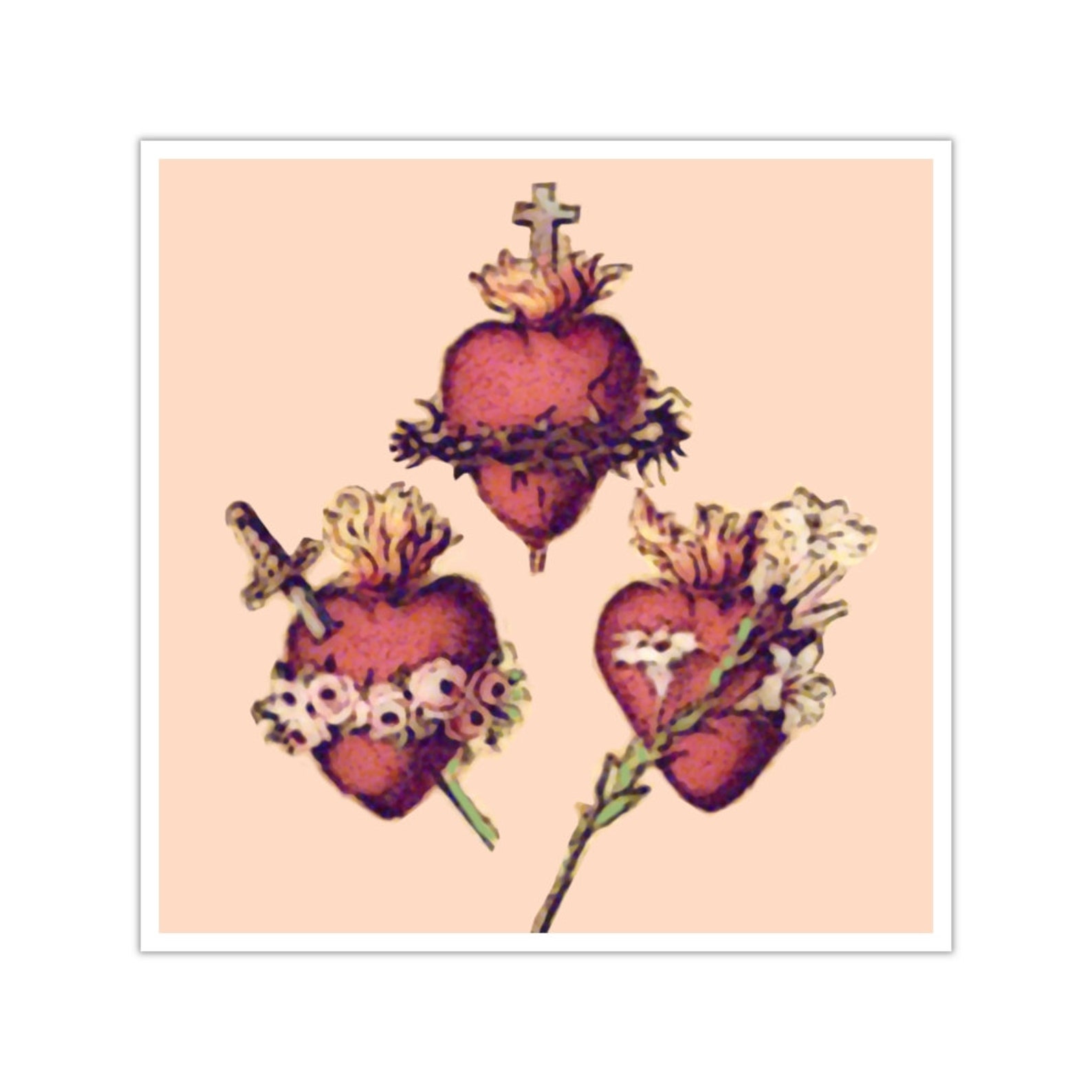 Three Hearts of Jesus Mary and Joseph Square Vinyl Stickers, for Indoor ...