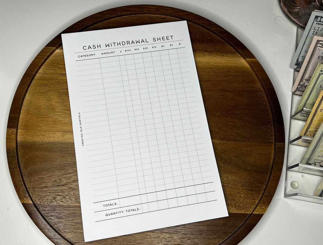 Cash Withdrawal Sheet Notepad Set of 50 Sheets - Etsy