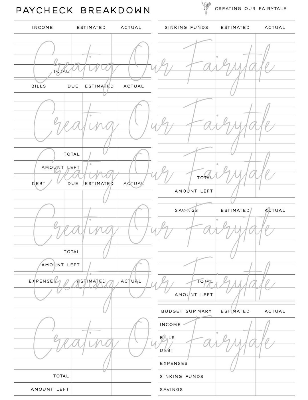 Paycheck Breakdown Digital Budgeting Minimalist Aesthetic - Etsy
