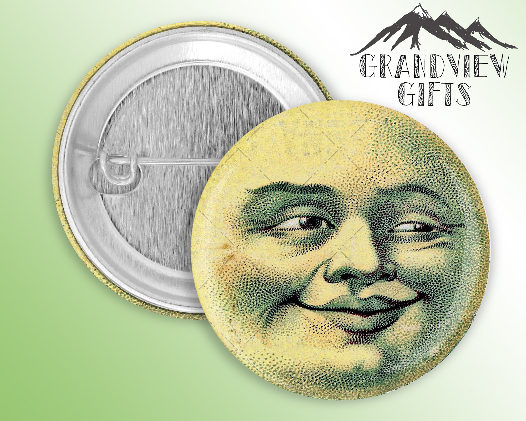 Retro Full Moon Face 1.5 Pinback Button - Etsy