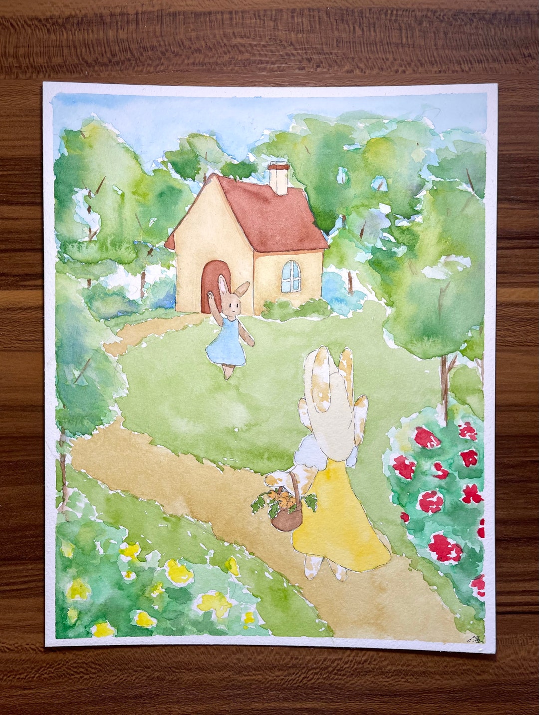 Rabbit Friends in the Forest Cottagecore Nature Rabbit Watercolor ...