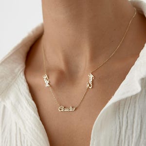 Multiple Name Necklace, Two Names Necklace, Three Names Necklace, 14k Gold Family Necklace ...