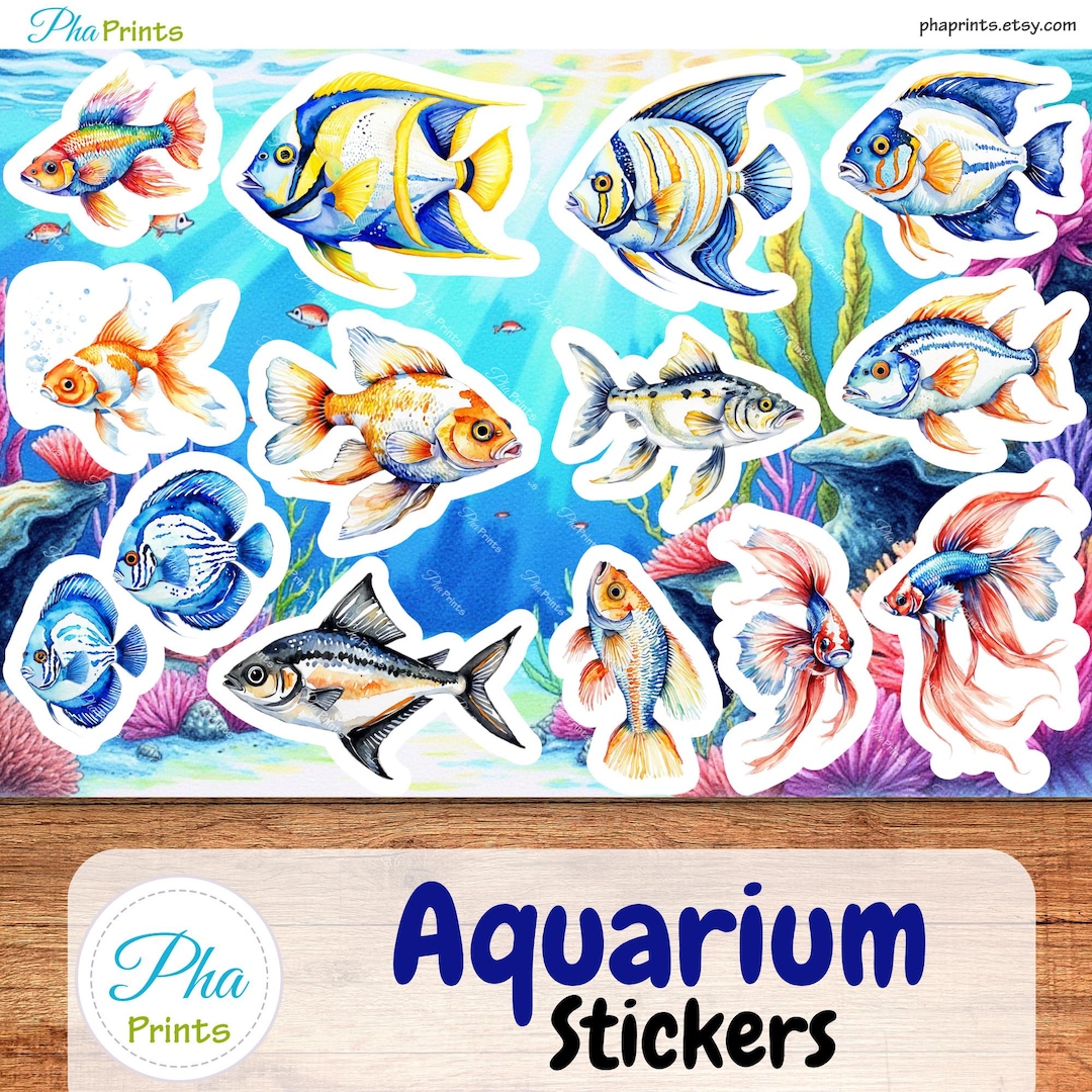 Aquarium Fish Stickers, Set of 2 Sheet Printable Tropical Fish Labels ...