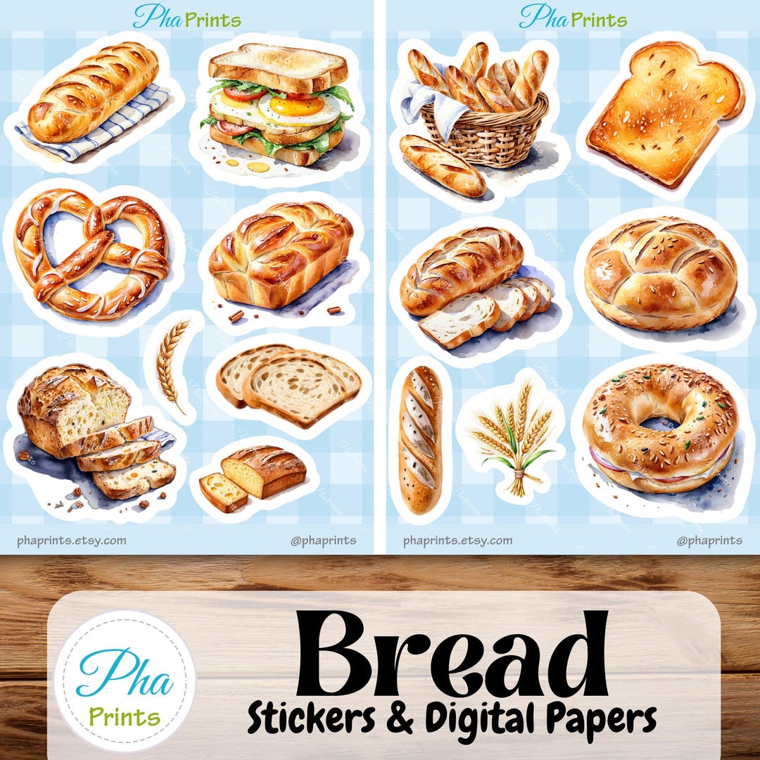 Bread Sticker Sheet and Digital Paper Set, Ready to Print, Scrap ...