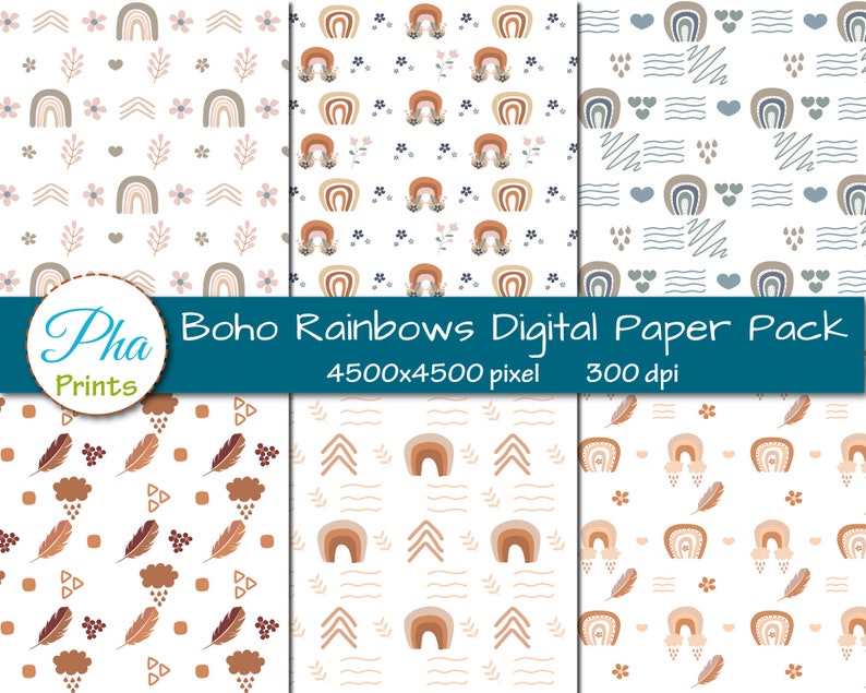 Boho Rainbow Digital Paper Scrap Booking Printable Paper Texture ...