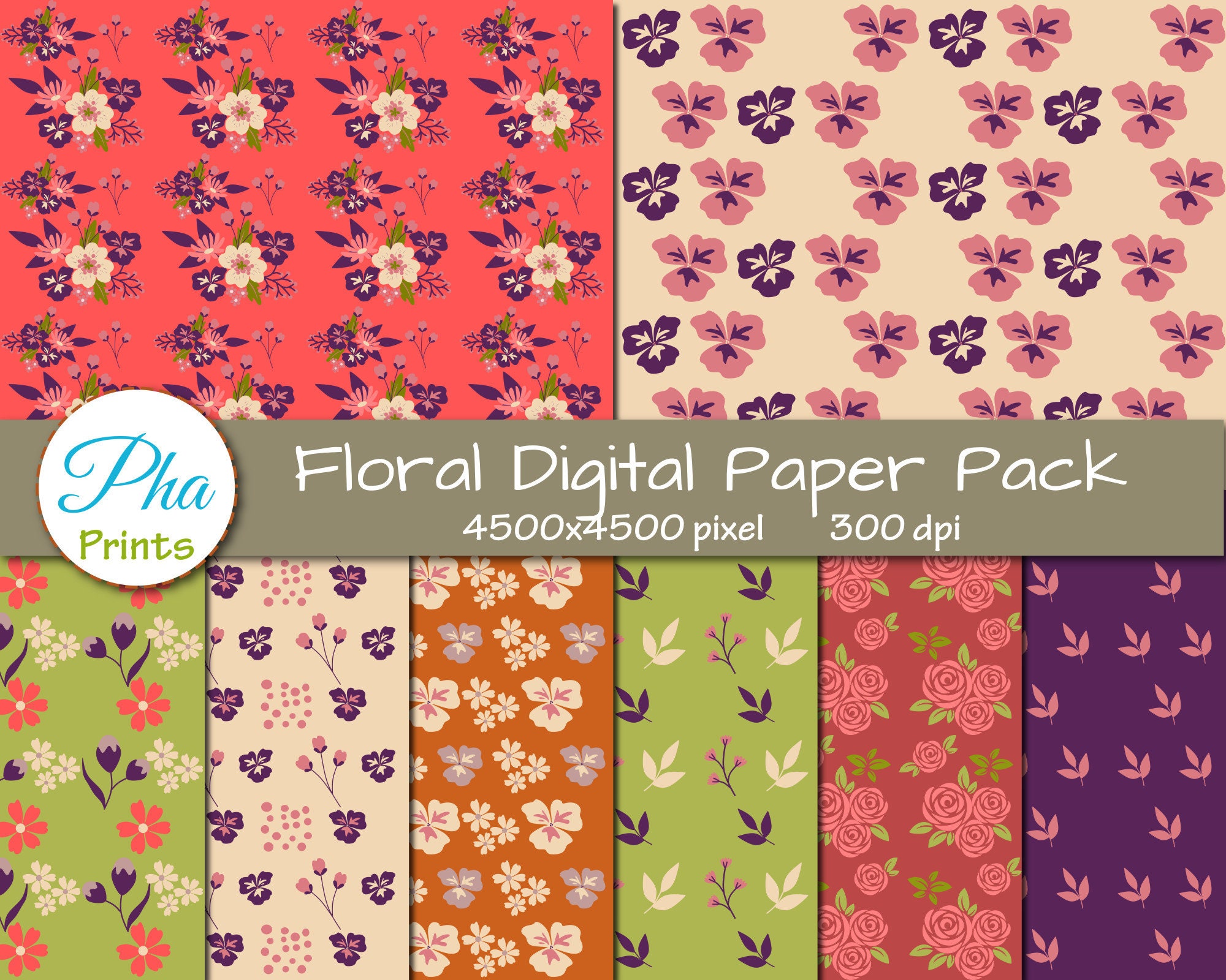 Floral Digital Paper Scrap Booking Printable Paper Texture Seamless ...
