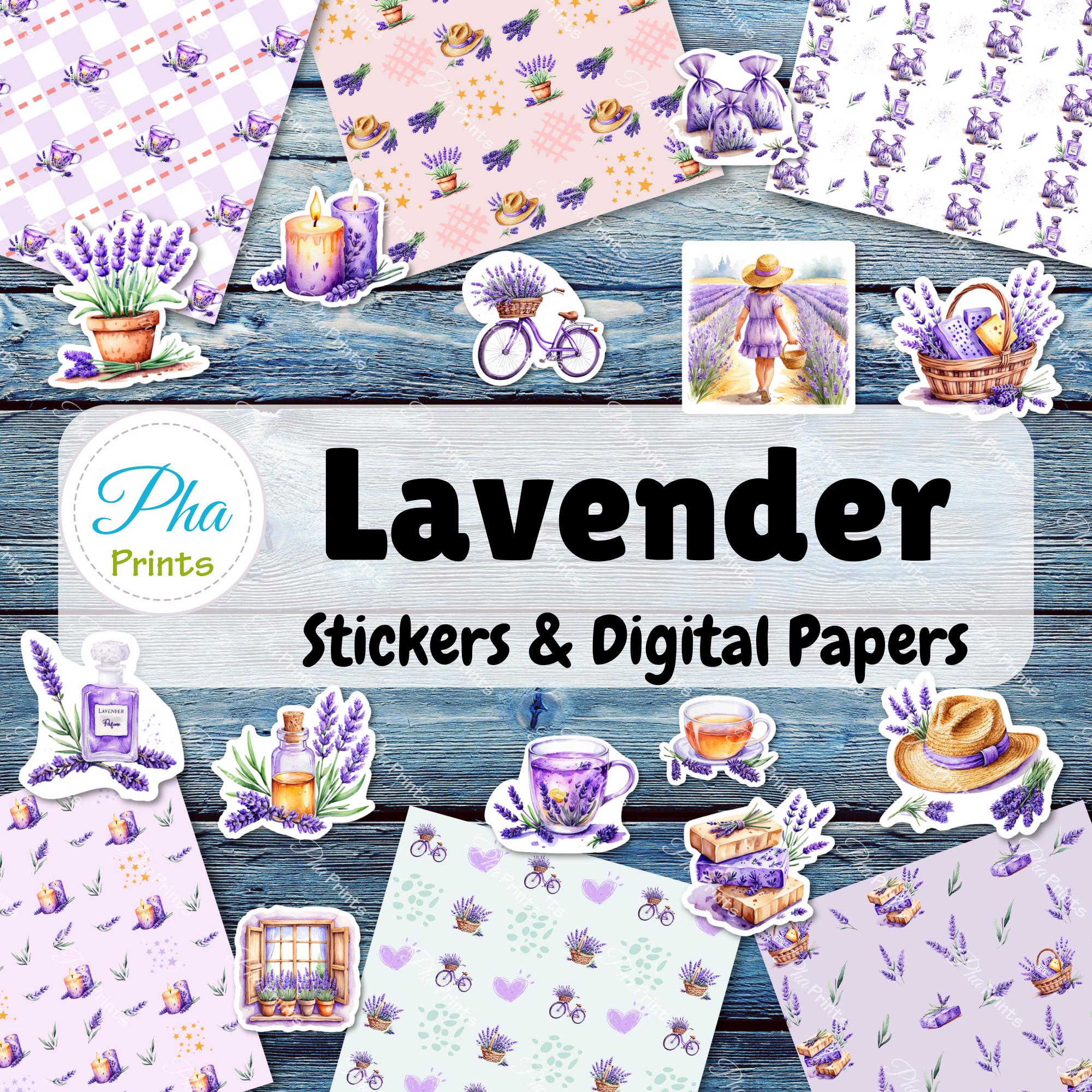Lavender Flower Sticker Sheet and Digital Paper Set, Ready to Print ...