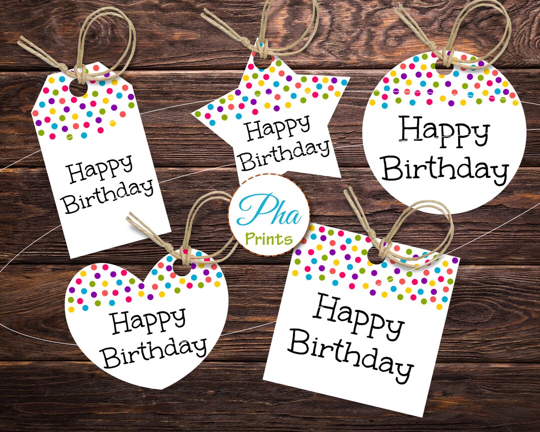 Happy Birthday Confetti Gift Tag, Favor Tag Template, Gift Tag, Happy ...