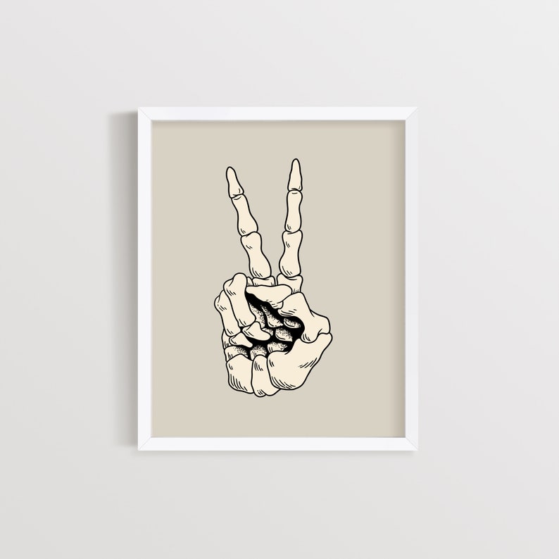 Skeleton Hand Peace Sign Printable: Halloween Wall Art Decor, Autumn ...