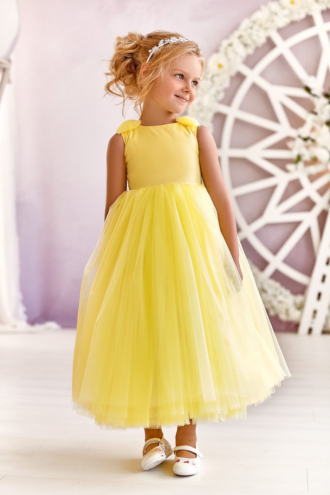 Flower Girl Dress Yellow Flower Girl Dress Tulle Party Dress Etsy