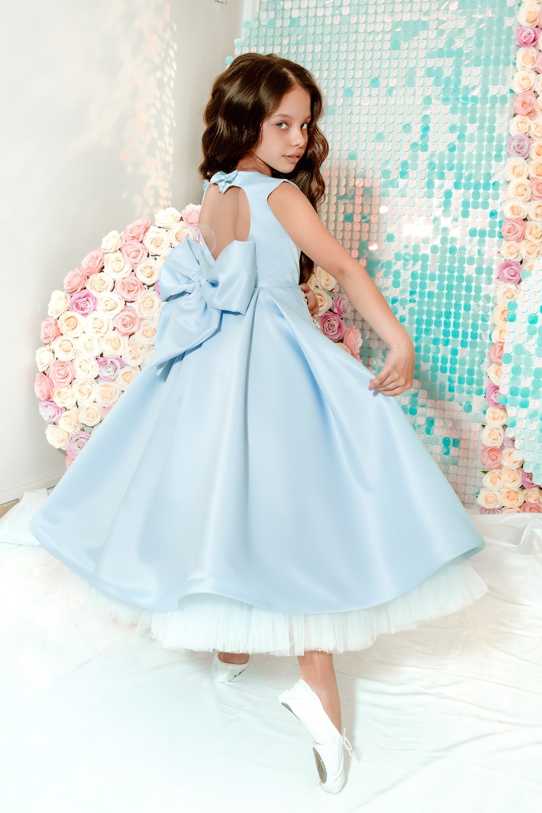 Light Blue Toddler Dress, Pageant Dress Kids, Tulle Dress for Girls, Flower Girl Dress Blue ...