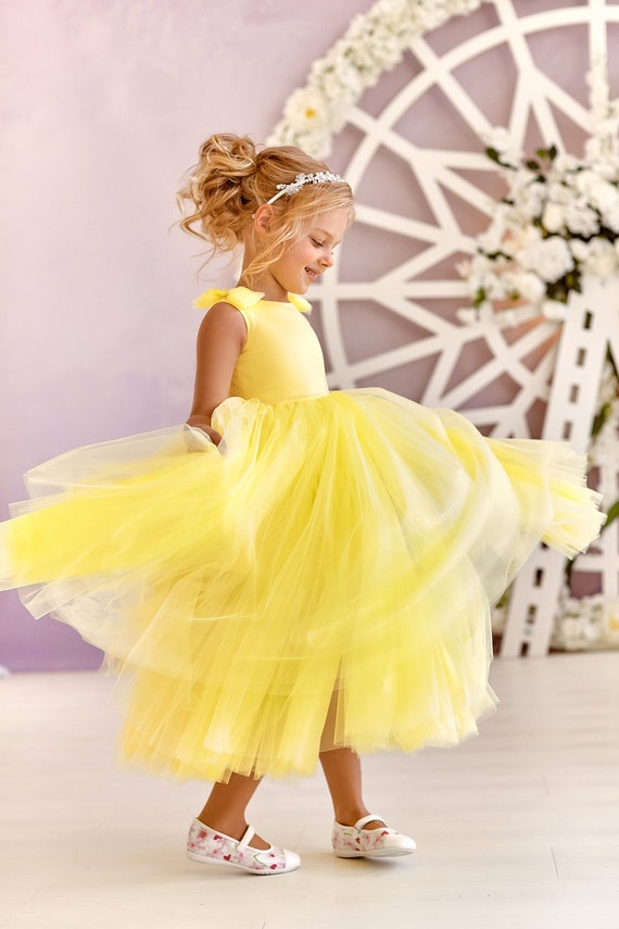 Flower Girl Dress Yellow Flower Girl Dress Tulle Party Dress Etsy