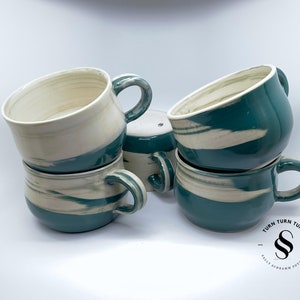 Pottery Chowder Bowl / 24 Oz Teal Swirl Soup Mug / Sally Schramm ...