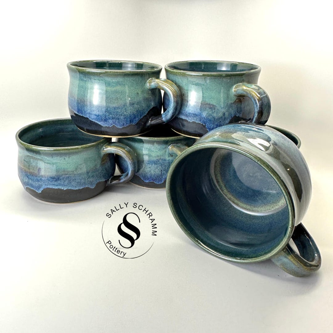 Pottery Chowder Bowl / 28 Oz Blue Soup Mug / Sally Schramm Pottery - Etsy