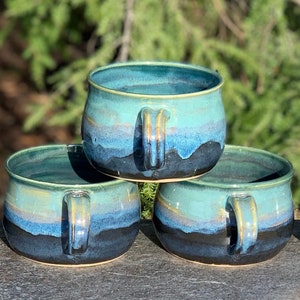 Pottery Chowder Bowl / 24 Oz Blue Soup Mug / Sally Schramm Pottery - Etsy