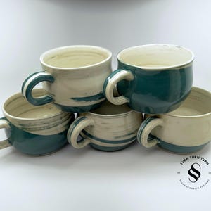 Pottery Chowder Bowl / 24 Oz Teal Swirl Soup Mug / Sally Schramm ...