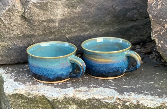 Pottery Chowder Bowl / Turquoise Blue Soup Mug / Sally Schramm - Etsy