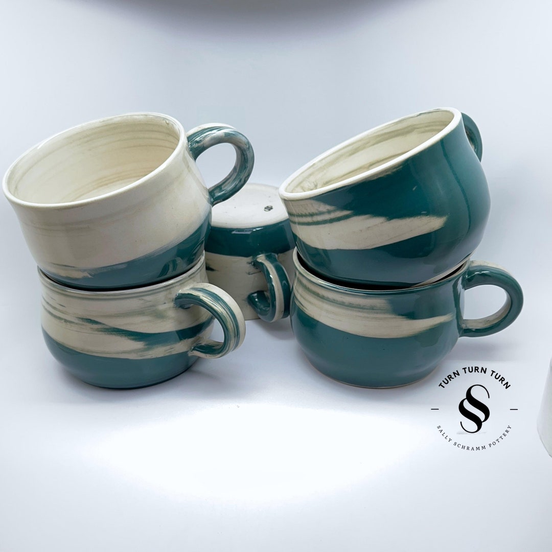 Pottery Chowder Bowl / 24 Oz Teal Swirl Soup Mug / Sally Schramm ...