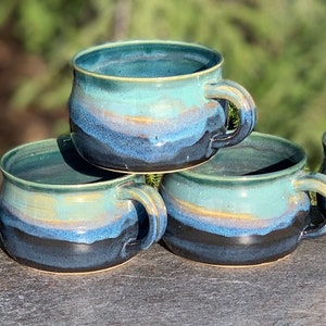 Pottery Chowder Bowl / 24 Oz Blue Soup Mug / Sally Schramm Pottery - Etsy