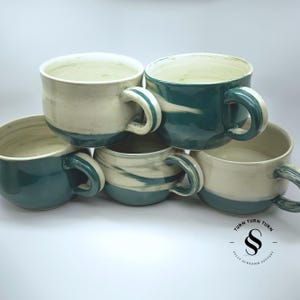 Pottery Chowder Bowl / 24 Oz Teal Swirl Soup Mug / Sally Schramm ...