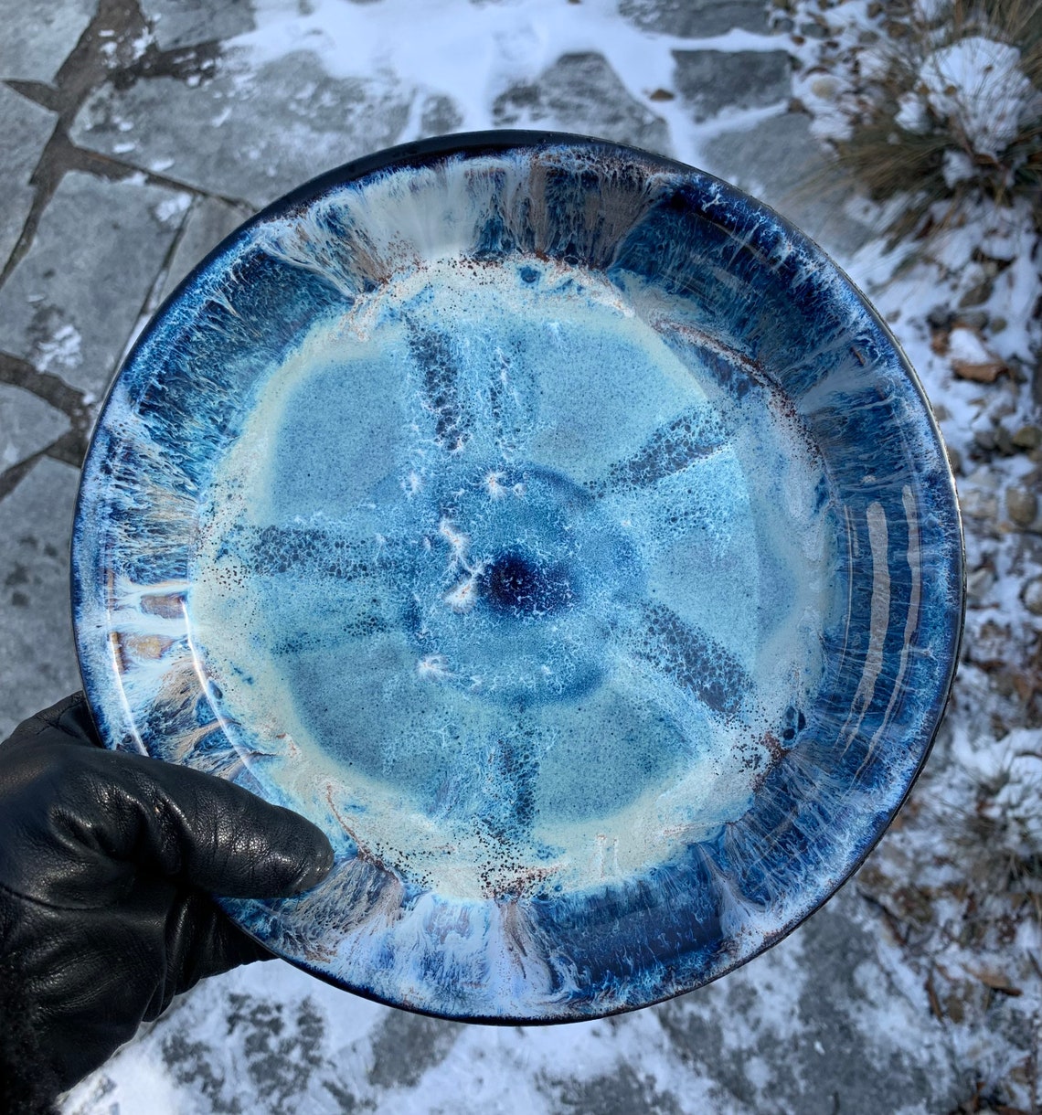 Pottery Pie Plate / Blue Flower Art / Decorative Plate / Sally - Etsy