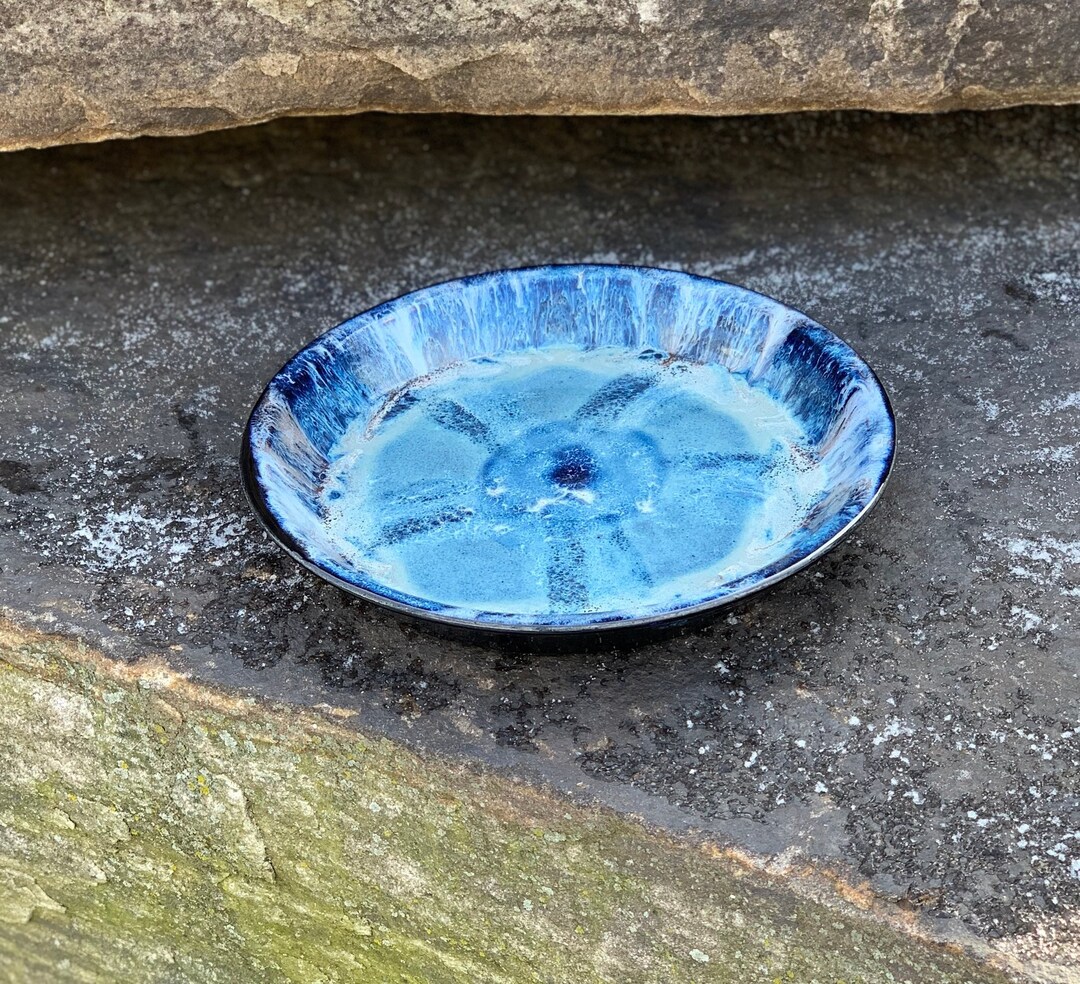 Pottery Pie Plate / Blue Flower Art / Decorative Plate / Sally - Etsy
