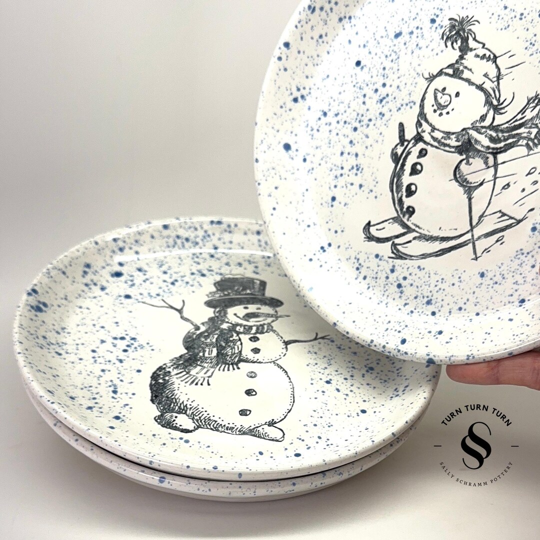 Hand Thrown Pottery Snowman Plate: 7 Inch Whimsical Winter Decor - Etsy