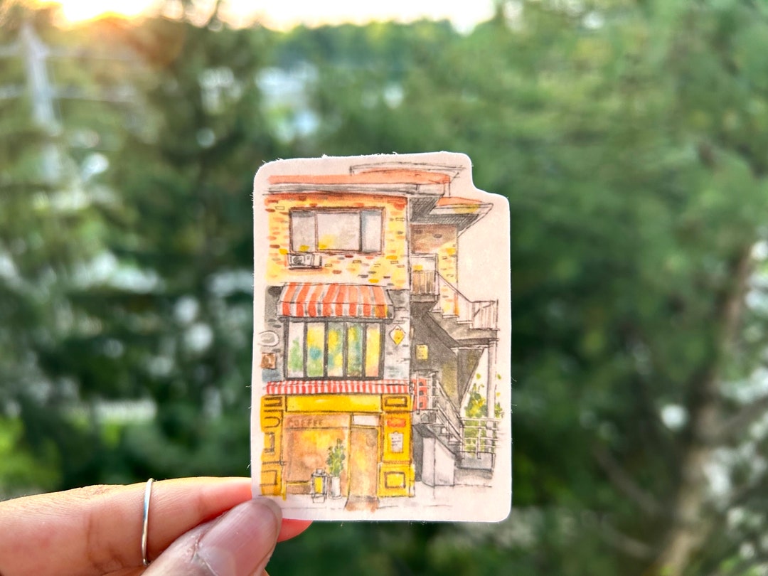 Watercolour Two Story Cafe Sticker - Etsy